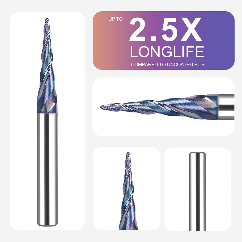 SpeTool SPE-X 1/32" Radius Tapered Ball Nose 3D Carve ZrN Coated Router Bit