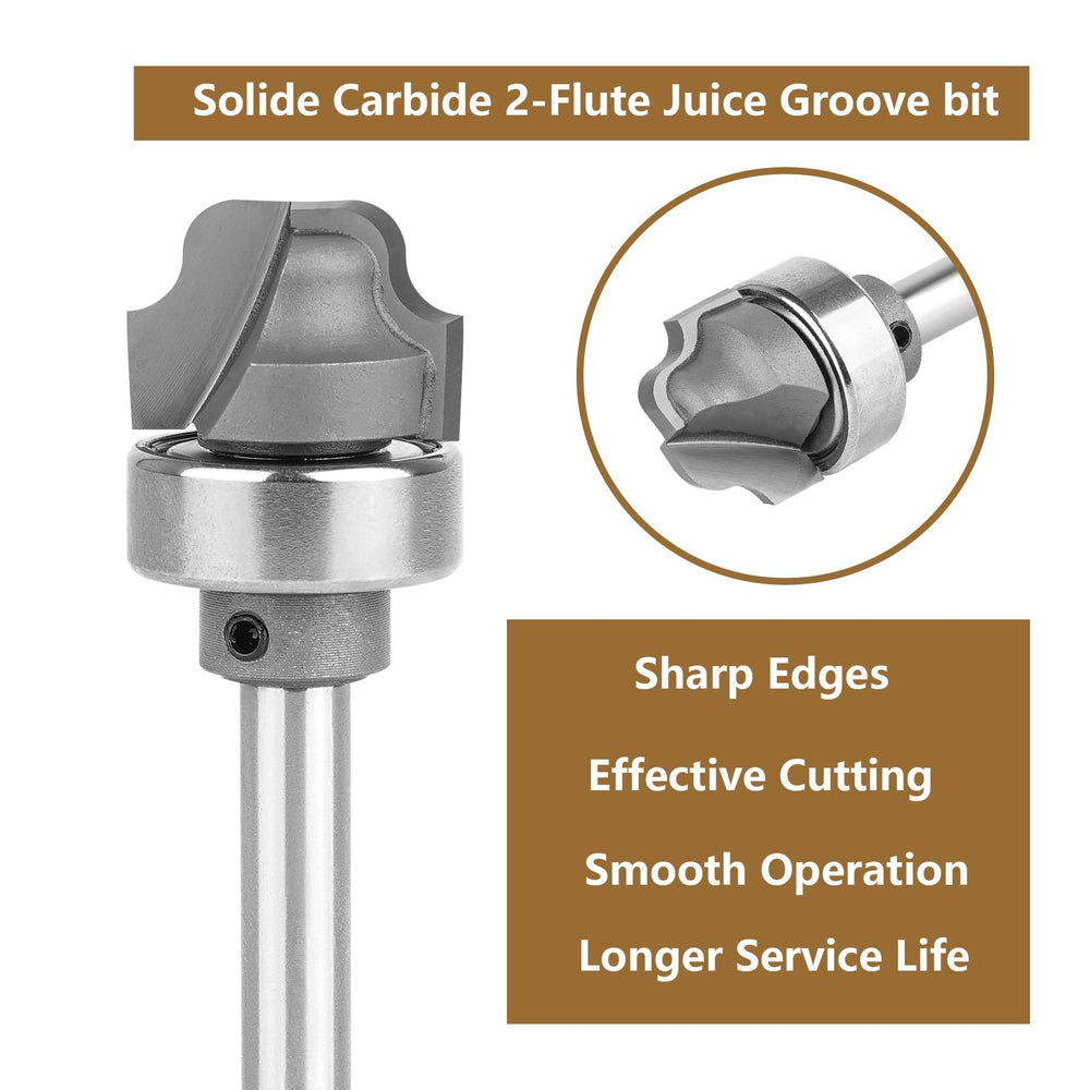 SpeTool Juice Groove Router Bits with Bearing 1/8" Radius 1/4" Shank,
