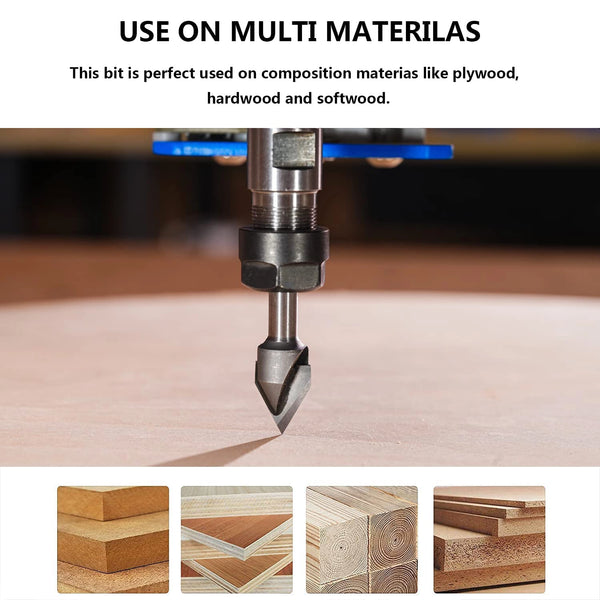 SpeTool 45 Deg V Groove Tip Carbide 1/2 Dia 1/4 Shank Chamfer Router Bit