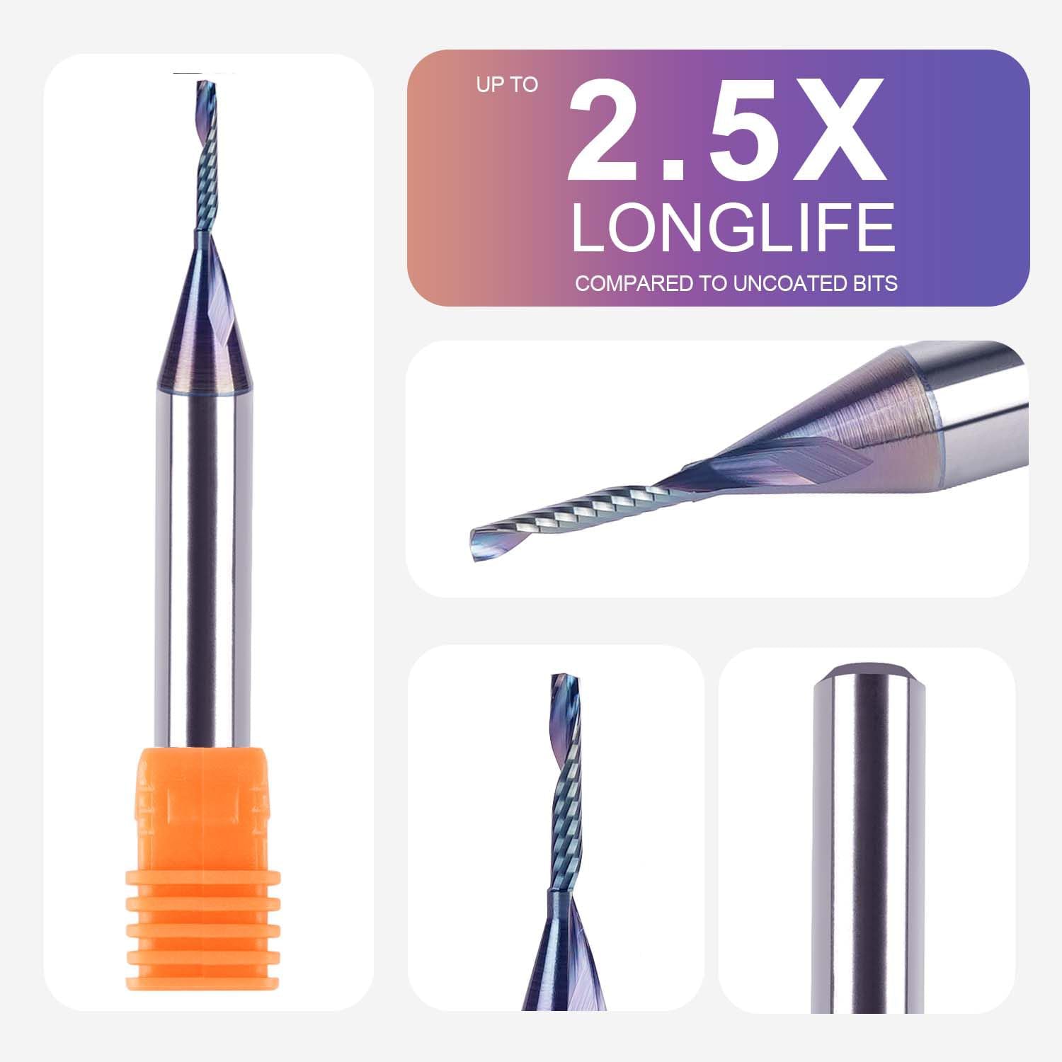 SpeTool 1/16 Dia SPE-X Coated Spiral O Flute 1/4 Shank UpCut Router Bit SpeTool 1/16 Dia SPE-X Coated Spiral O Flute 1/4 Shank UpCut Router Bit