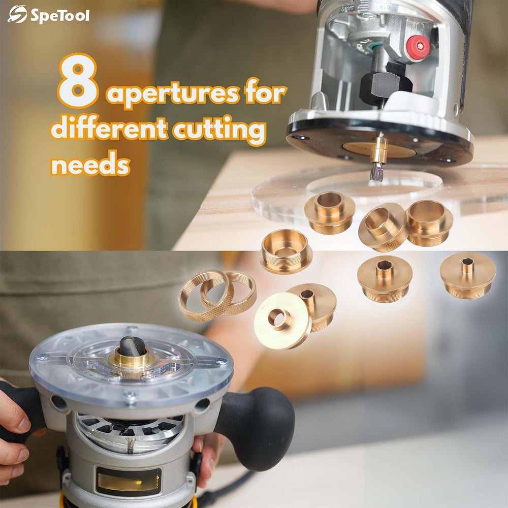 SpeTool 10 pcs Brass Router Template Bushing Guide Set with Pin Router Arm