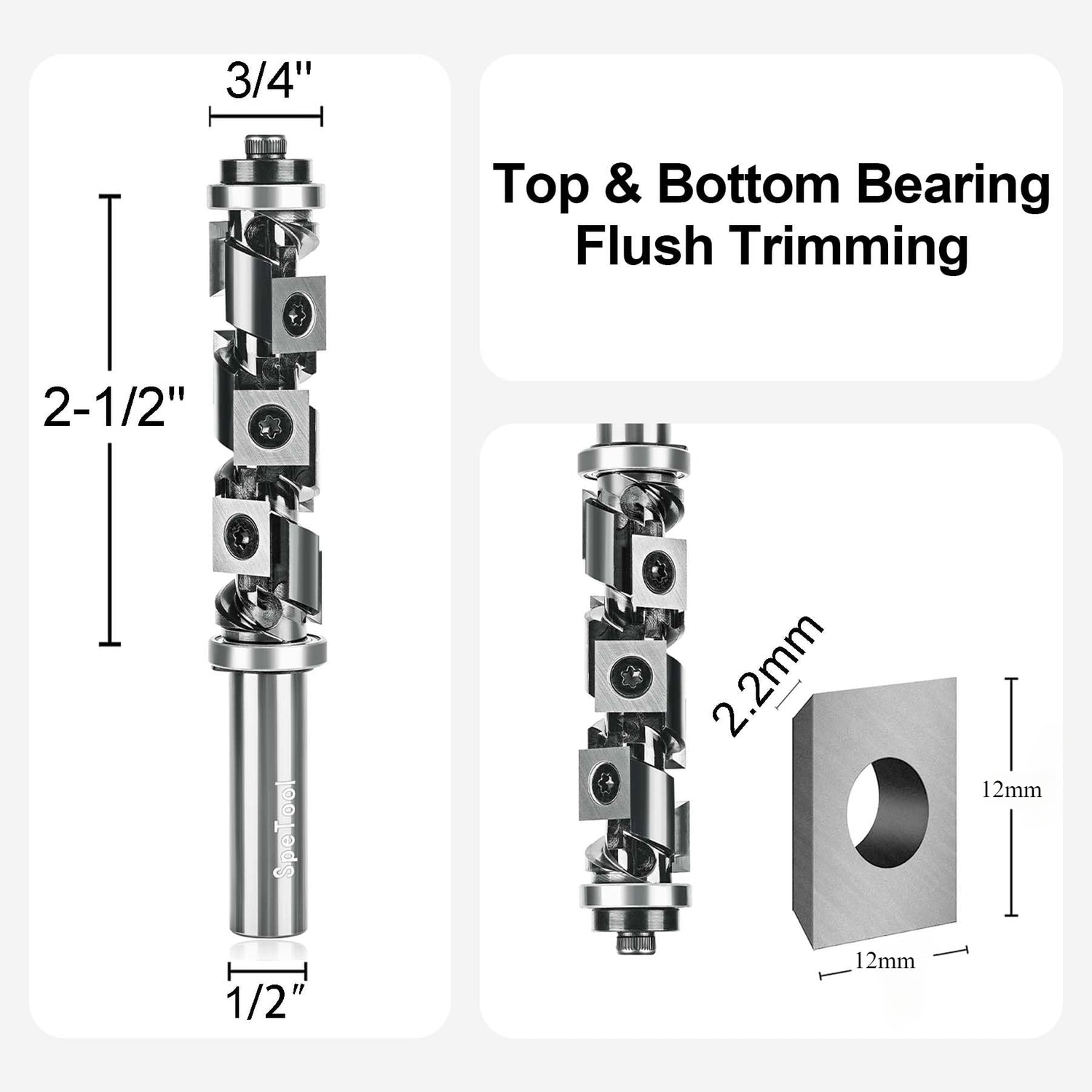 SpeTool Ranger Carbide Insert Flush Trim Bit | Double Bearings, 3/4" Dia