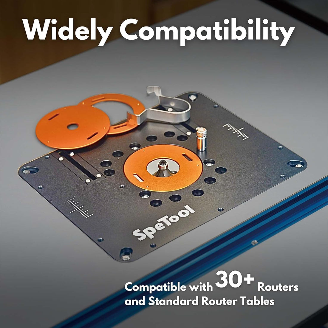 SpeTool Aluminum Router Table Insert Plate Adjustable Dust Collection