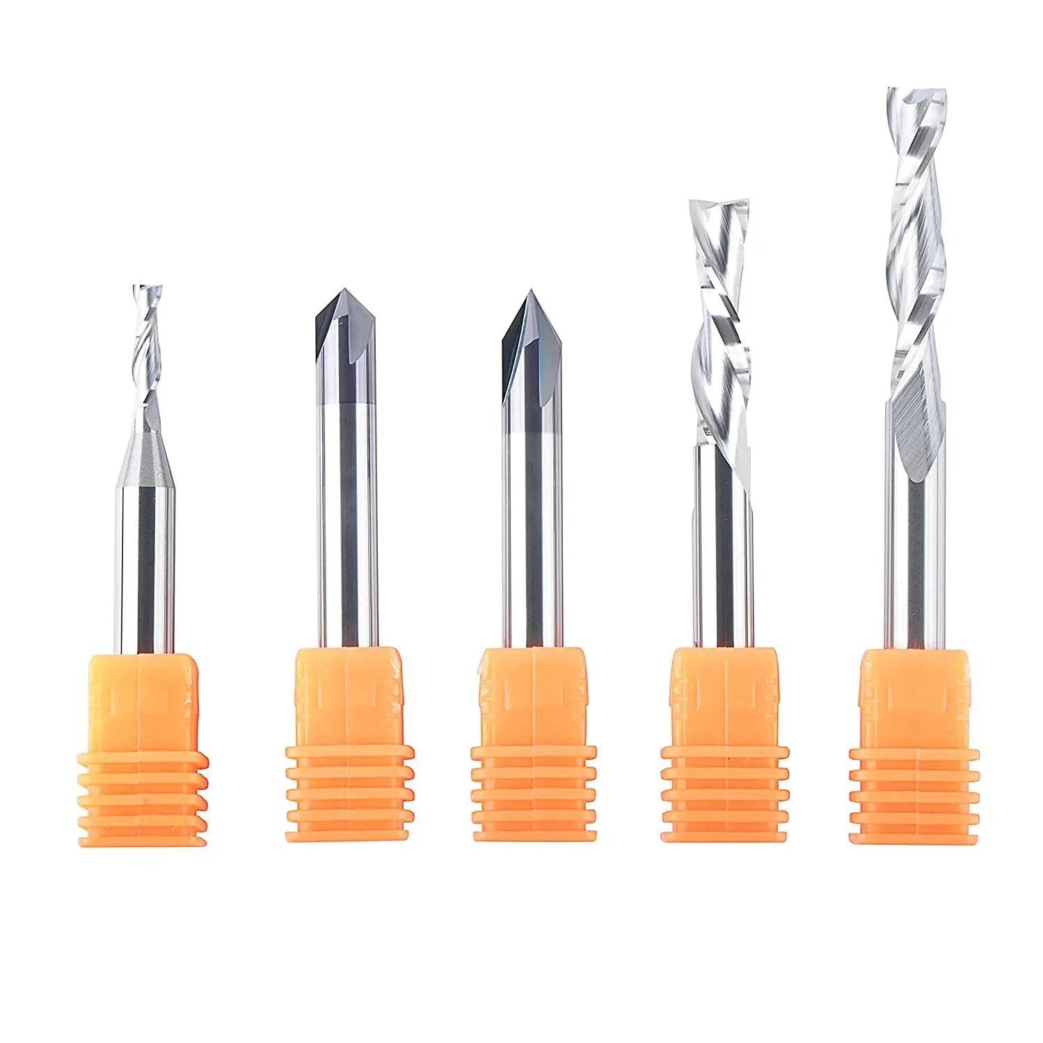 SpeTool 5 Pcs 1/4 Carbide Router Bit Set Of Spiral & V-groove End Mill