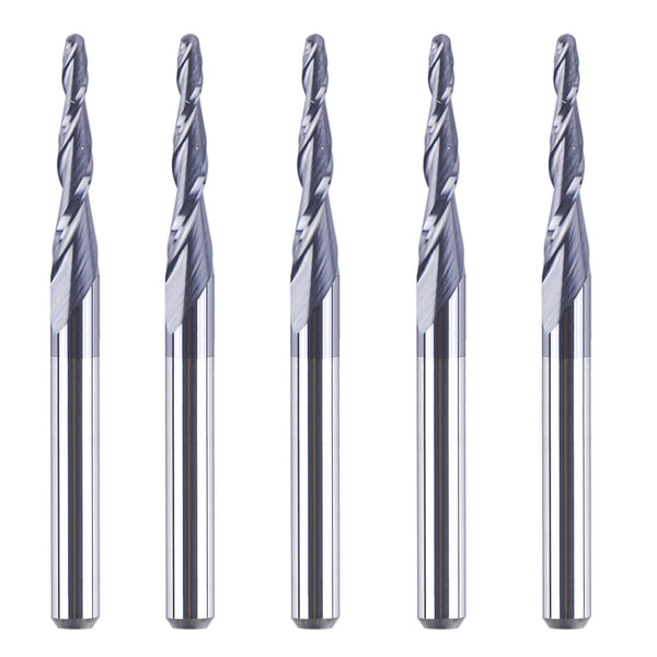 SpeTool 5Pcs Carbide Tapered Router Bit 0.75mm Radius For 3D Carving